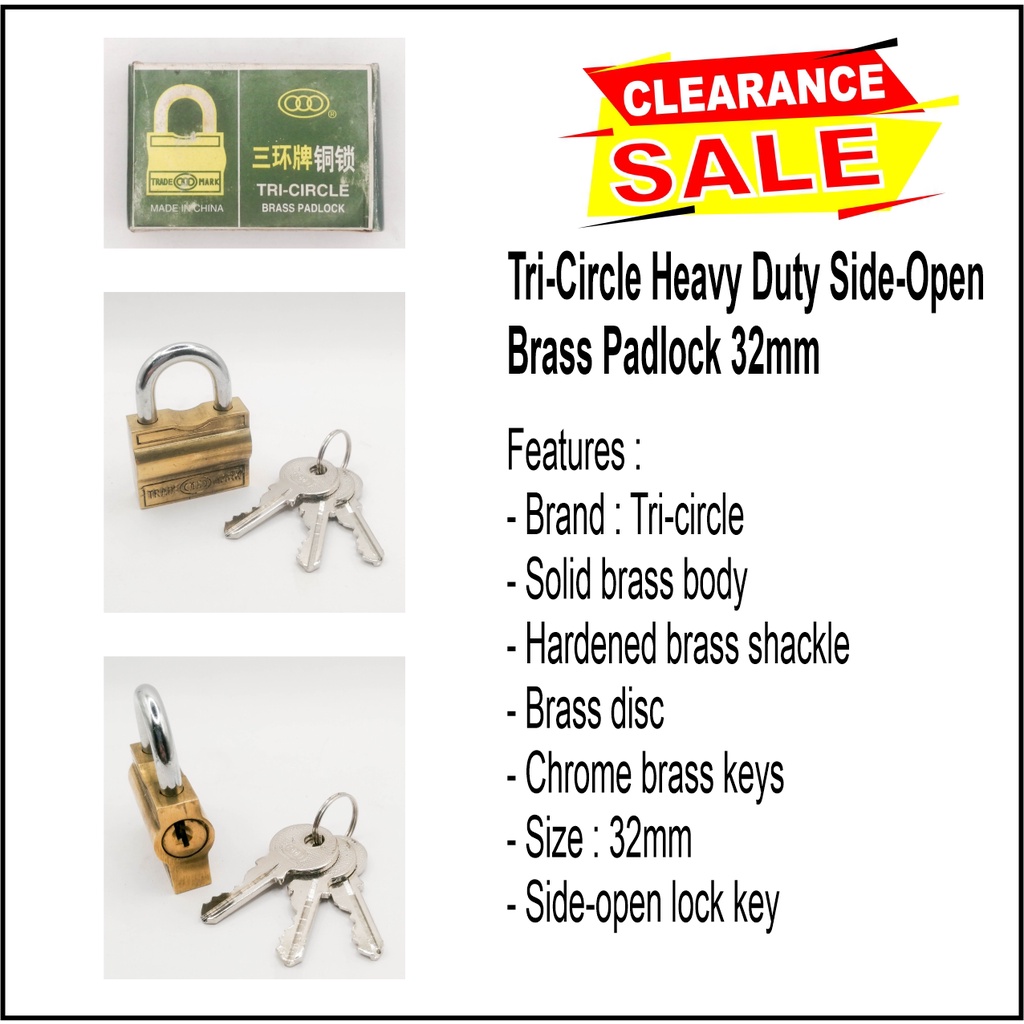 Tri-Circle Heavy Duty Side-Open Brass Padlock 32mm | Shopee Malaysia