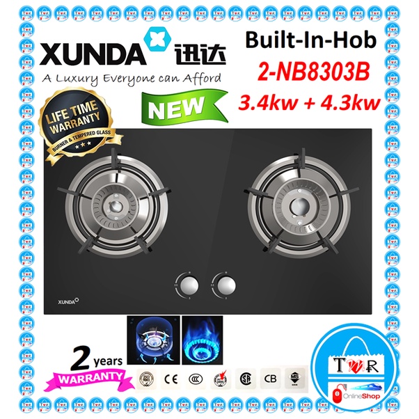 Xunda Tempered Glass Gas Stove Build In / Table top with 2 Burner Stove 2-NB8303B / Pensonic ...