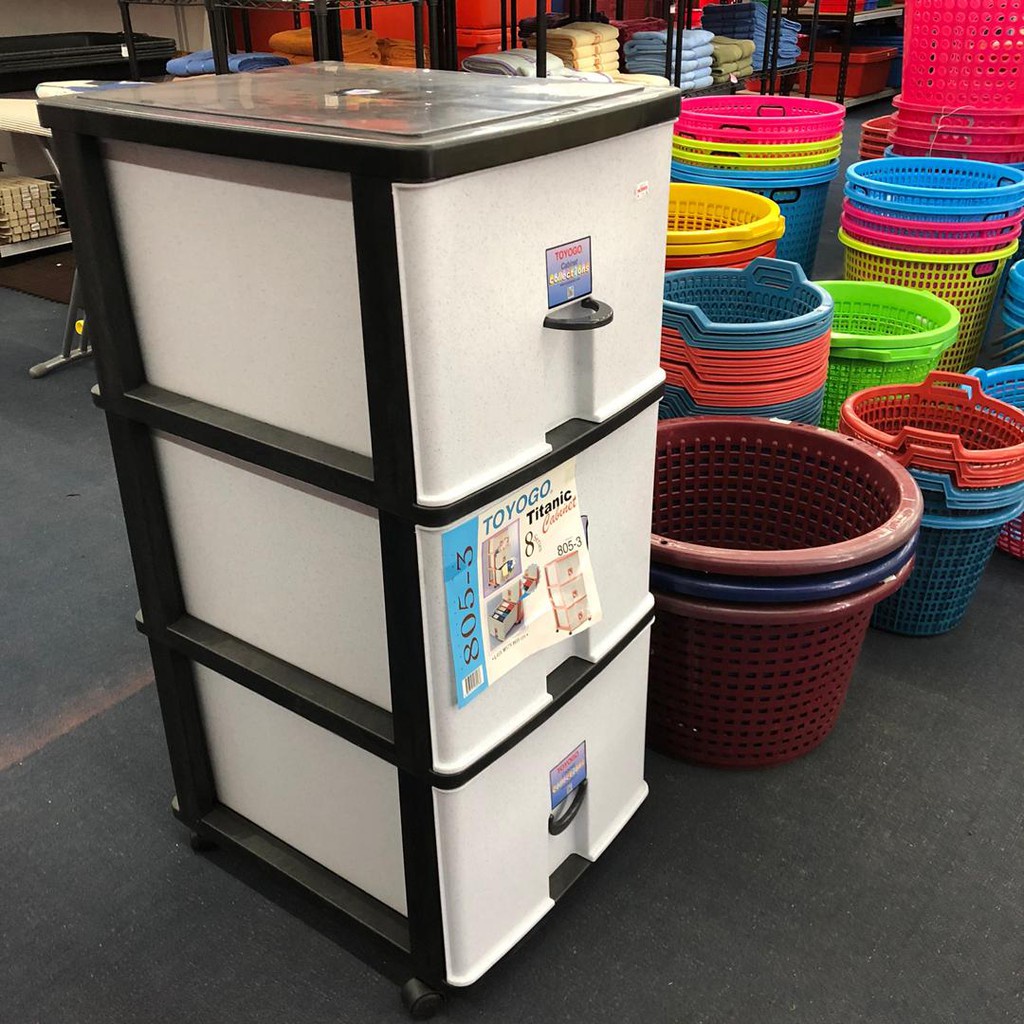 TOYOGO 3 Tier Plastic Cabinet Drawer Container With Wheels Kabinet Laci ...