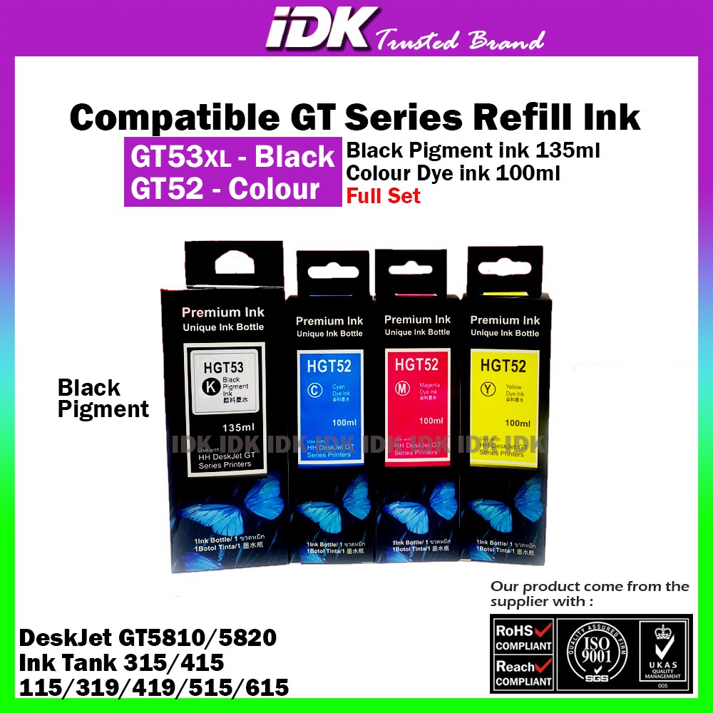 GT53xl GT51 GT52 Compatible GT Series Refill ink For HP Printer Use ...
