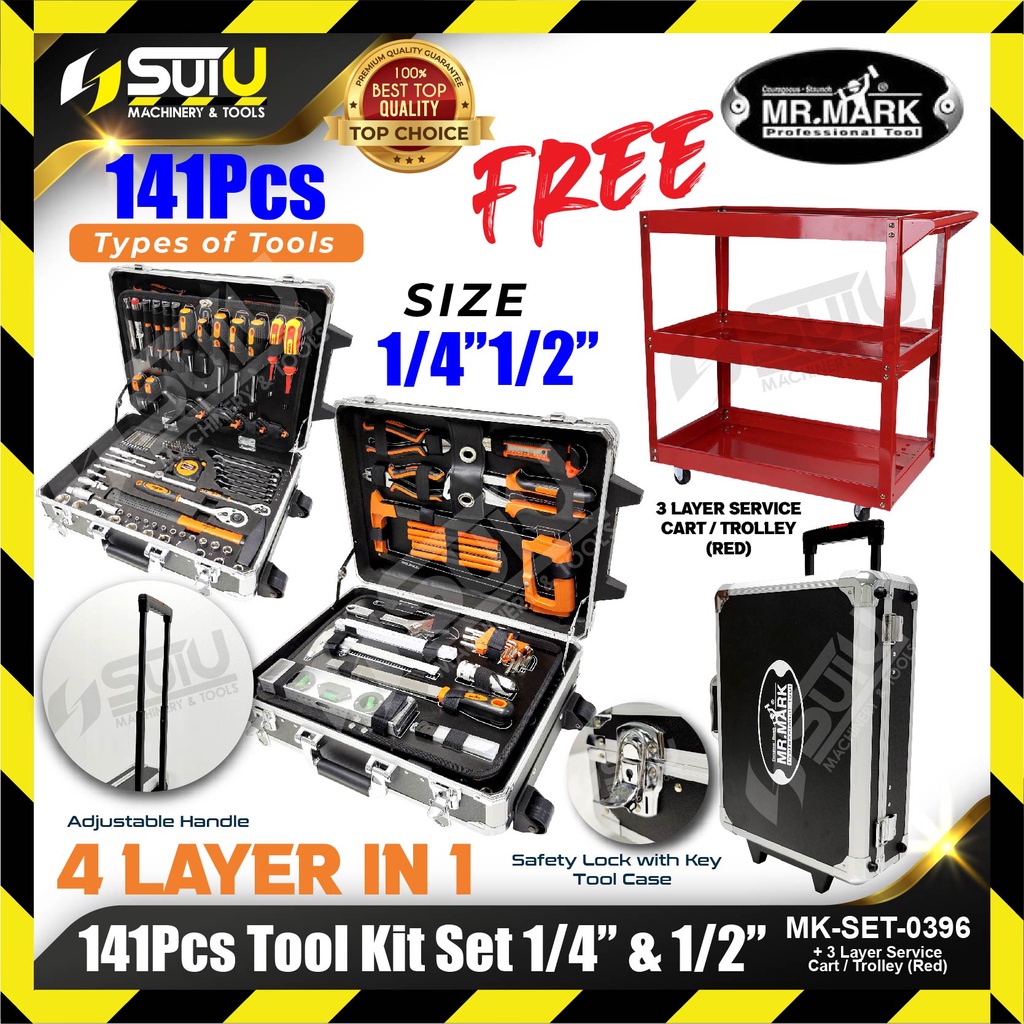 MR MARK MK-SET-0396 141PCS 1/4" & 1/2" Tool Kit Set with Aluminium Tool ...