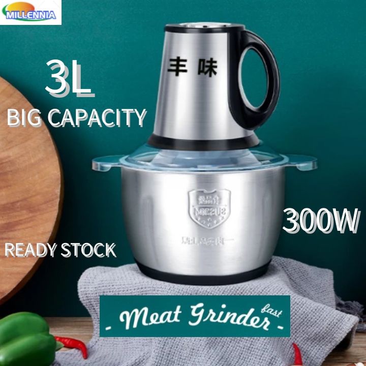 #3L Heavy Duty Stainless Steel Multi Function Electric Food Processor Blender Grinder Meat ...