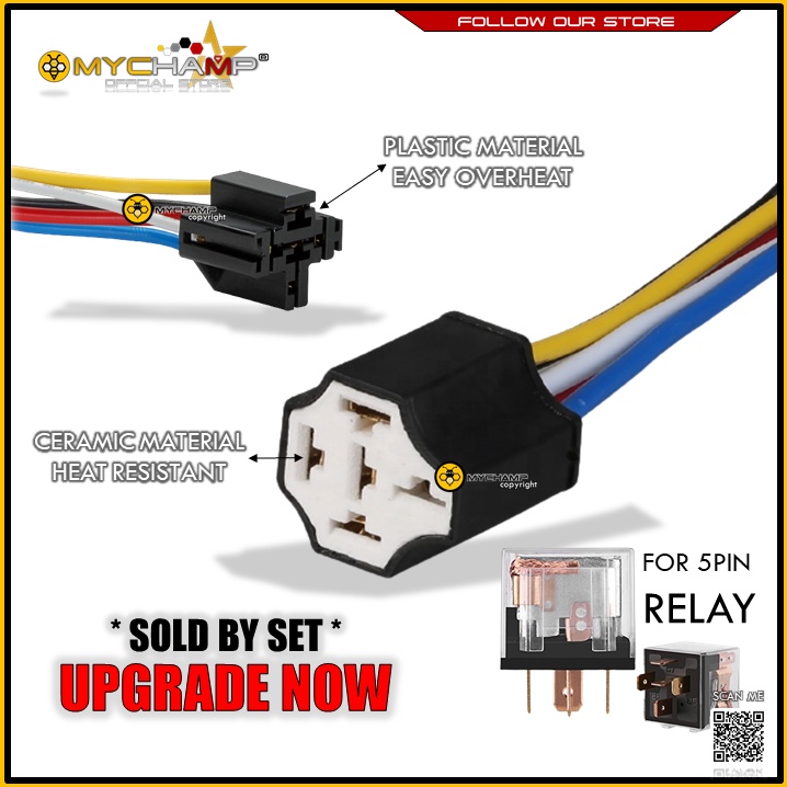 RELAY SOCKET 5 PIN CAR CABLE WIRE HARNESS CONNECTOR DC 12V (2PCS ...