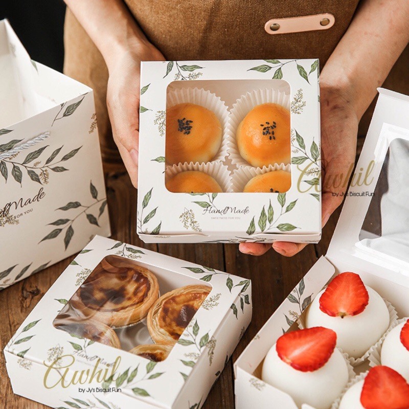 🔥Ready Stock🔥Window Gift box/Beige Green Leaf Paper Bag/Cookies box ...