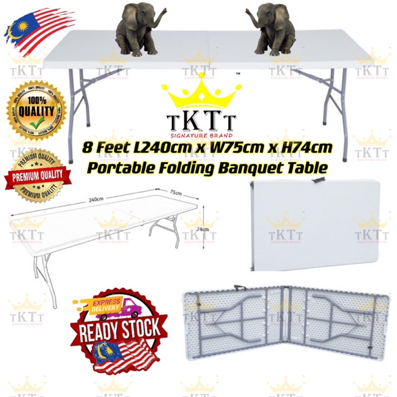 2.TKTT ™️ 8 Feet Rectangle Foldable Banquet Table Portable Oblong Fold ...