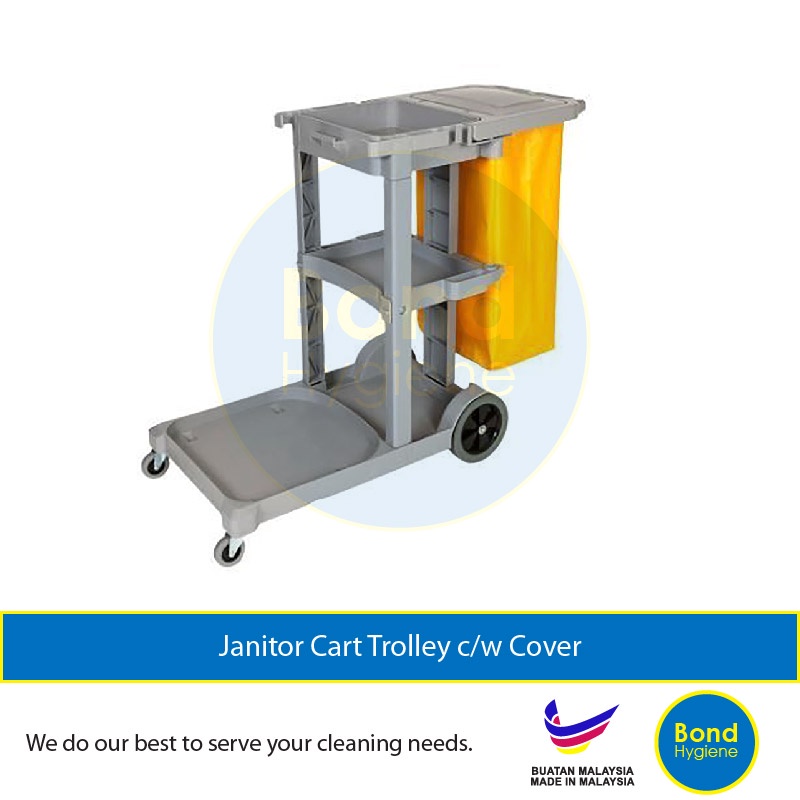 Troli Janitor Kelabu dengan Penutup, Troli Pembersihan / Janitor Cart ...
