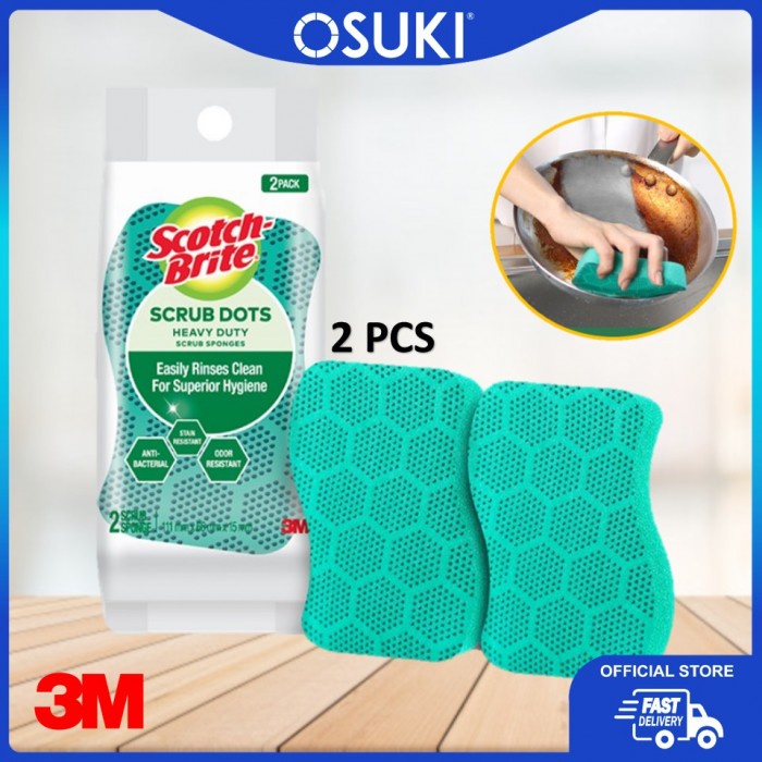 3M Scotch Brite Scrub Dots Heavy Duty Scrub Sponge - Green (2 Pcs/Pack ...