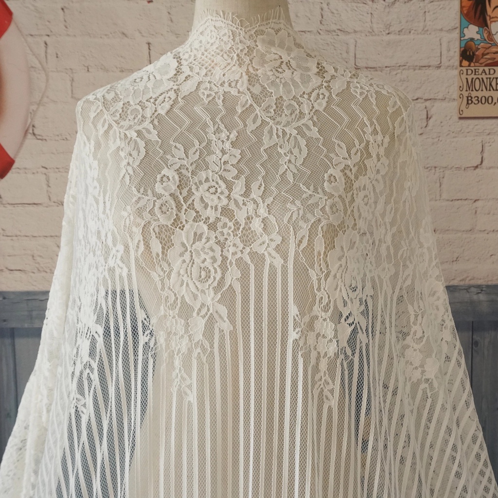 Off white Eye-lash French Lace Fabric Material Kids Dresses Bride Gowns ...