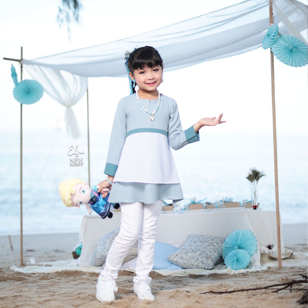 🔥FREE DELIVERY🔥FROZEN ELSA KIDS BUDAK LONG PLAIN SIMPLE MUSLIMAH TUNIC ...