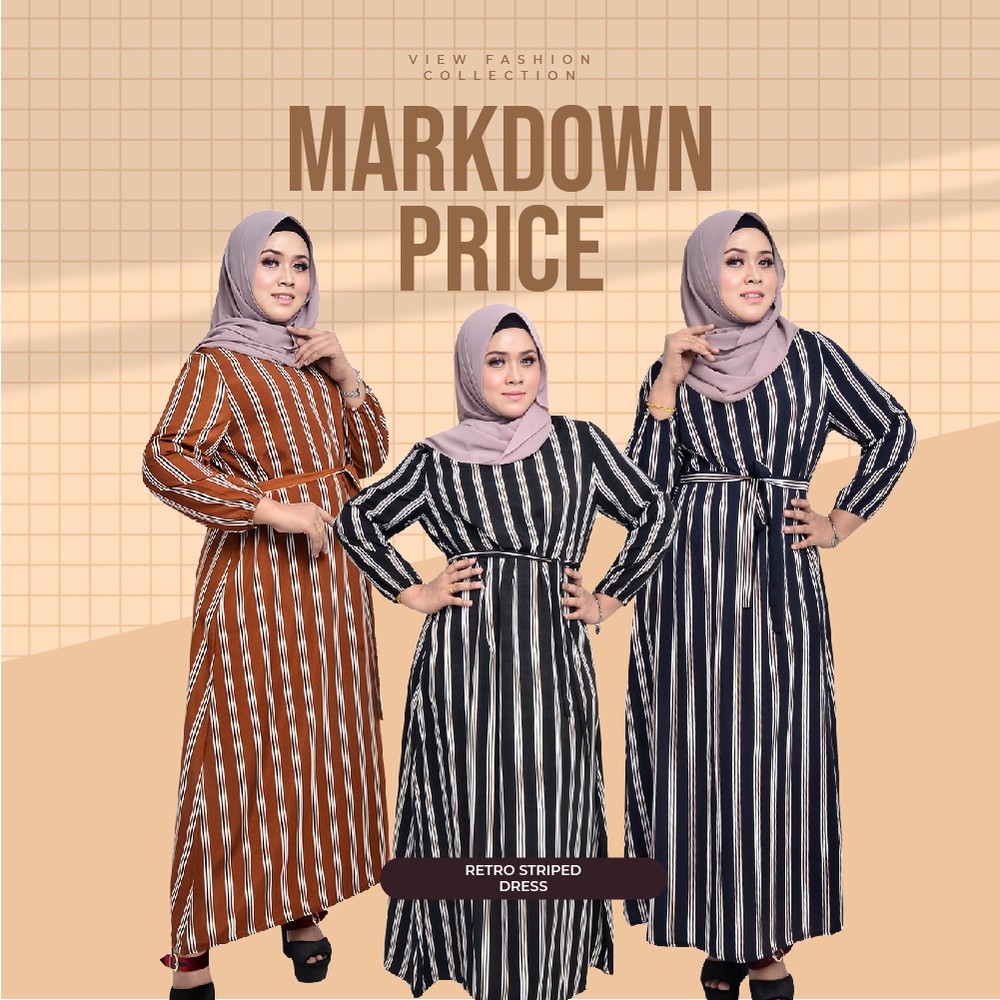 [VIEW] FS-3XL PLUS SIZE MUSLIMAH Retro Striped Dress 2785 | Shopee Malaysia