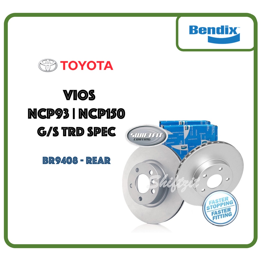 Original Bendix Swiftfit BR9408 Rear Disc Rotor - Toyota Vios NCP93 ...