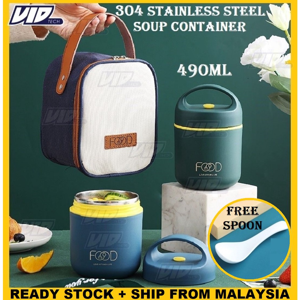 Porridge Soup Container 490ml VIDTECH Thermal Thermos 304 Stainless Steel Hot Vacuum Flasks Box ...