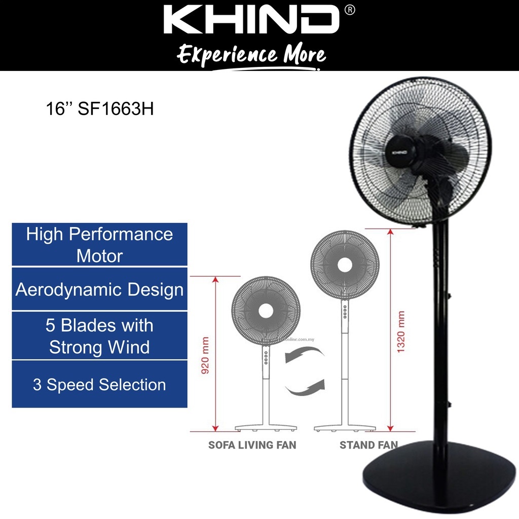 (SALES)Khind SF1663H SF-1663H 16" Stand Fan with 2 level height ...