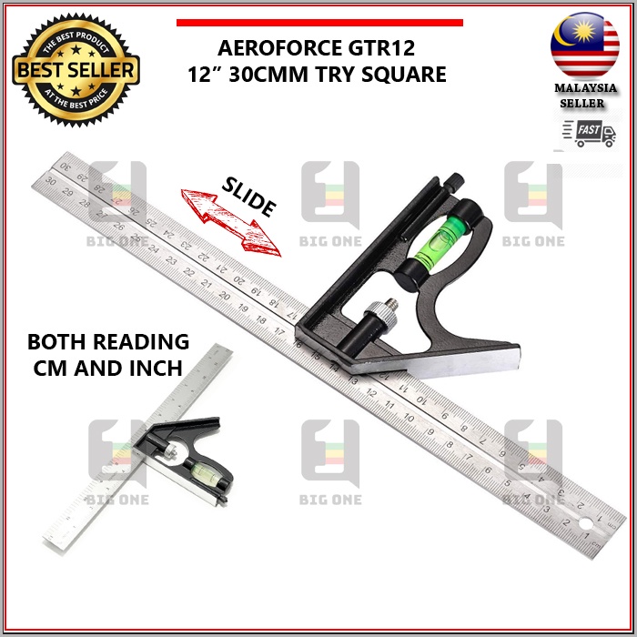 AEROFORCE GTR12 12" 30CM STAINLESS STEEL TRY SQUARE COMBINATION RIGHT ...
