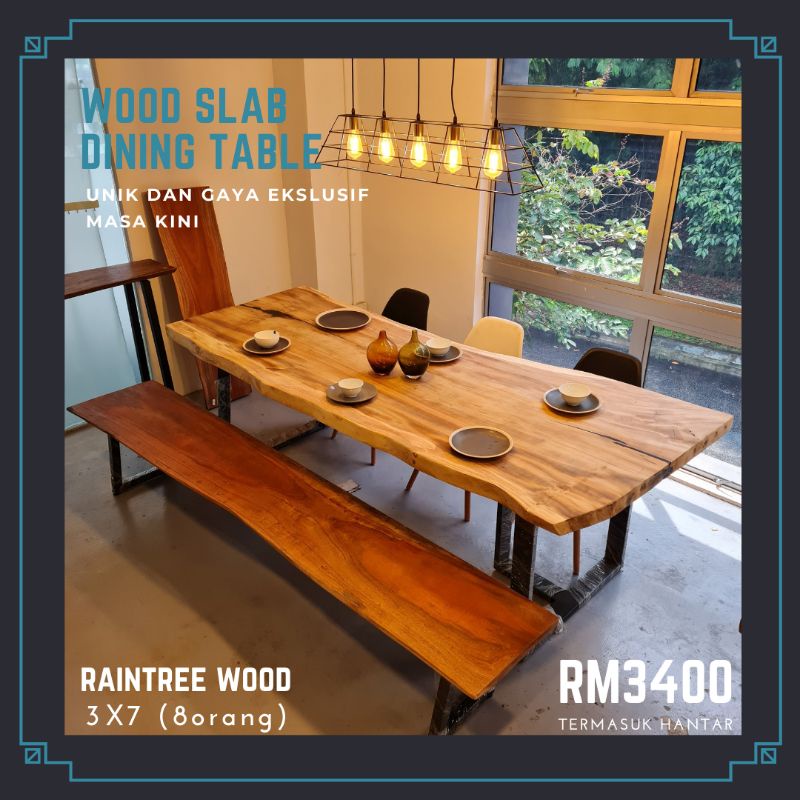 MEJA MAKAN KAYU BALAK DINING TABLE WOOD SLAB | Shopee Malaysia