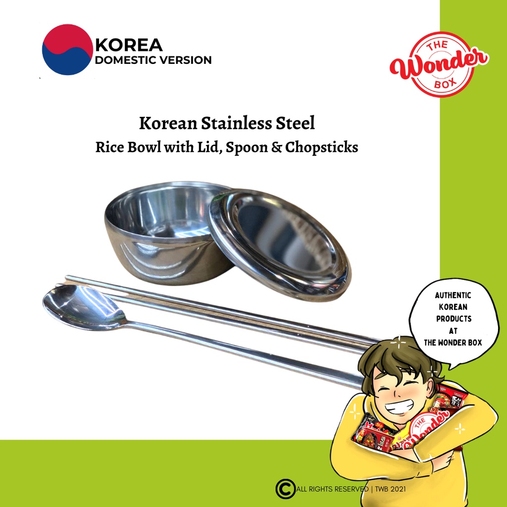 MADE IN KOREA | Korean Stainless Steel Rice Bowl c/w Cover, Spoon and ...