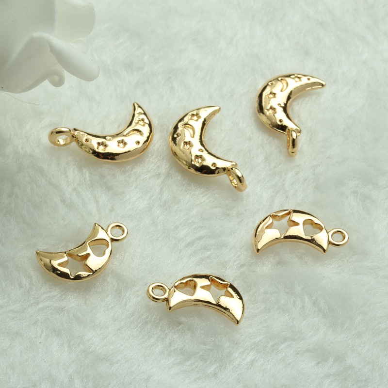 14K Crescent Moon Charm, Gold Moon Charm, Moon Findings, Moon Planet ...