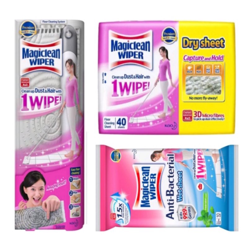 Kao Magiclean Wiper Mop Stick Set/Dry Sheet/Wet Sheet/Handy Duster | Shopee Malaysia