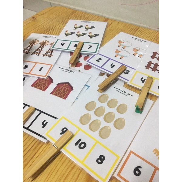 [ReadyMade] Count and Clip Card 1-10. Laminated and Wooden Clip ...