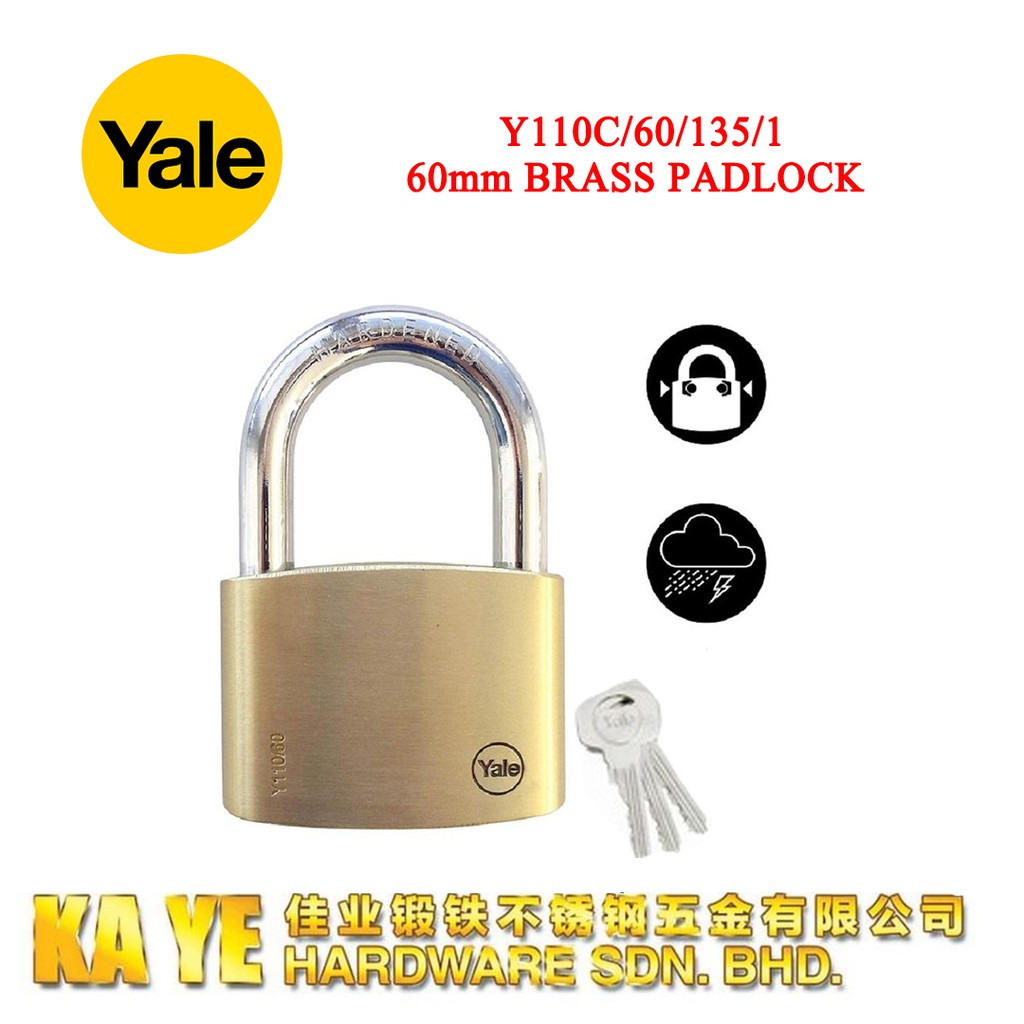 YALE 60MM BRASS PADLOCK visual packed 3 keys | Shopee Malaysia