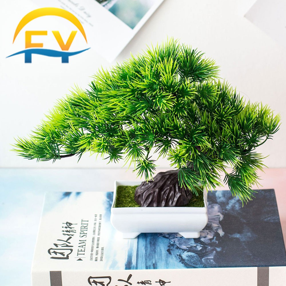 FY Artificial Flower Pine Fake Plant Bonsai Pot Ornaments Topiary Trees ...