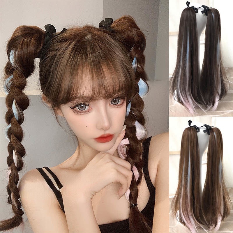 Wig ponytail highlight color ponytail for women curl bandage straight ...