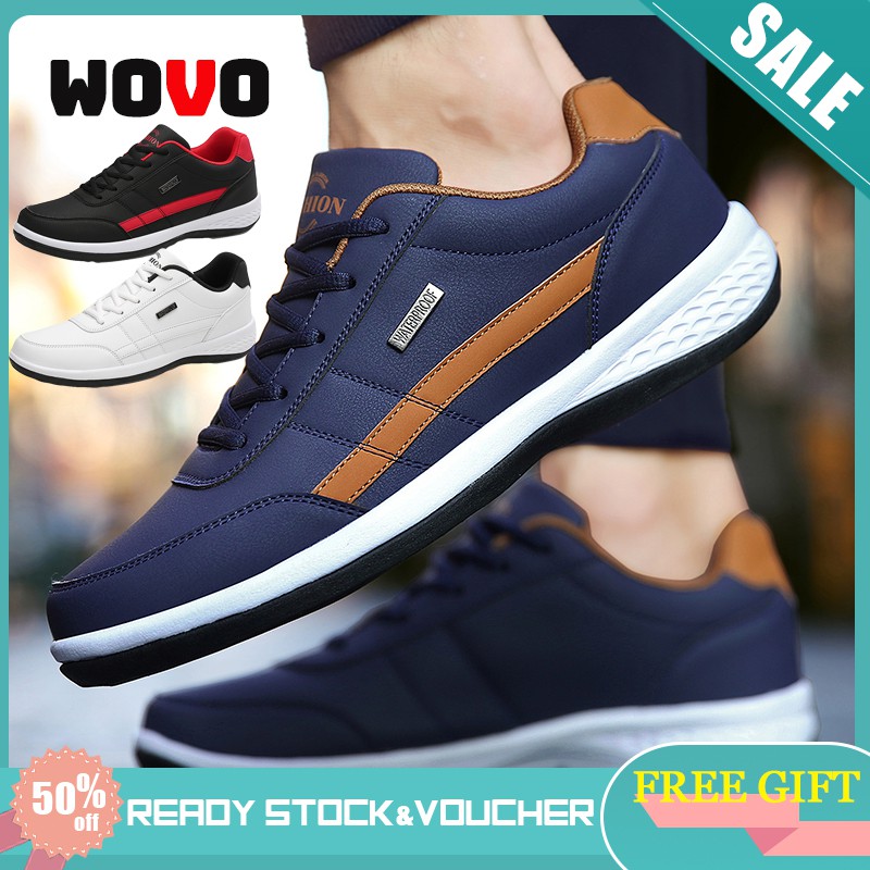 WOOVOO Men Fashion Sneakers Casual Leather Sneaker Korean Style Men ...