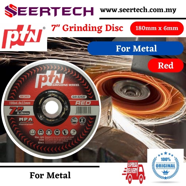 7 inch PTN Grinding Wheel Red 7" x 6mm Grinding Disc 180mm x 6mm x 22mm ...