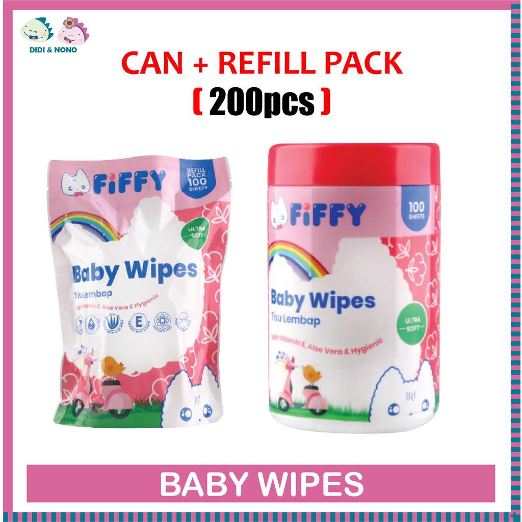 FIFFY Baby Wipes 1 bottle 2 refill (300sheets) Tisu Basah Bayi Wipes ...