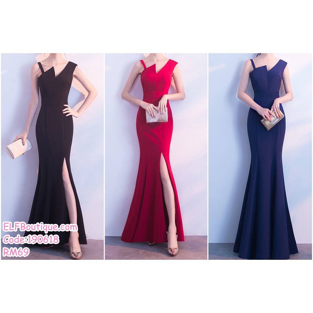 READY STOCK Korean Woman Sleeveless Wrapped Fishtail Split Evening ...
