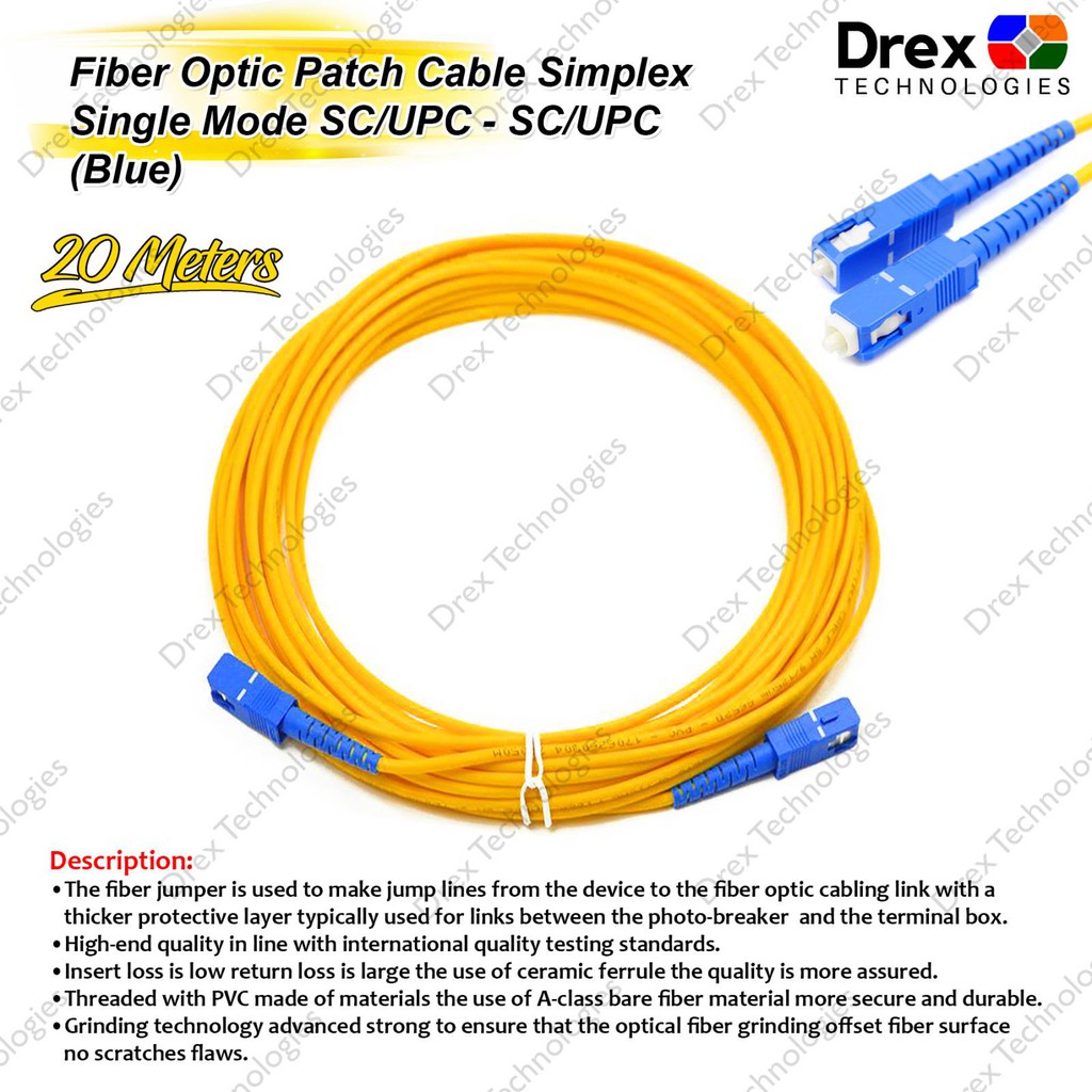 20M SC-SC Fiber Optic Patch Cord Single Mode Simplex Indoor Yellow | Shopee Malaysia