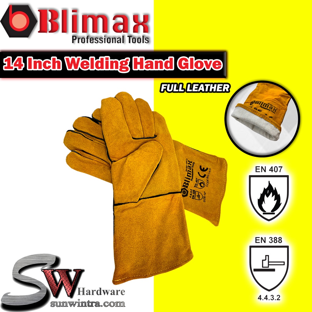 BLIMAX Heavy Duty 14 Inch Full Leather Welding Hand Glove Sarung Tangan ...