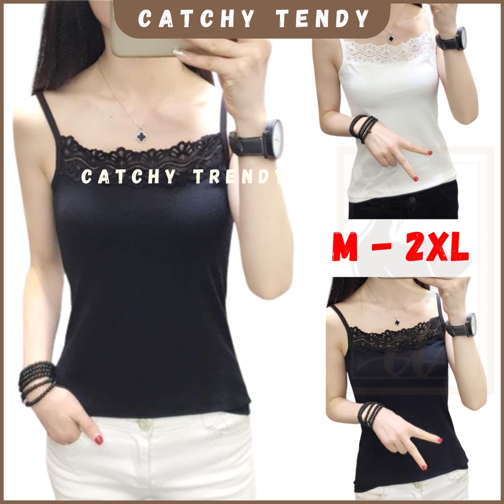 Women Lace Singlet Women Elastic Slim Stripe Strap Tank Top Baju ...