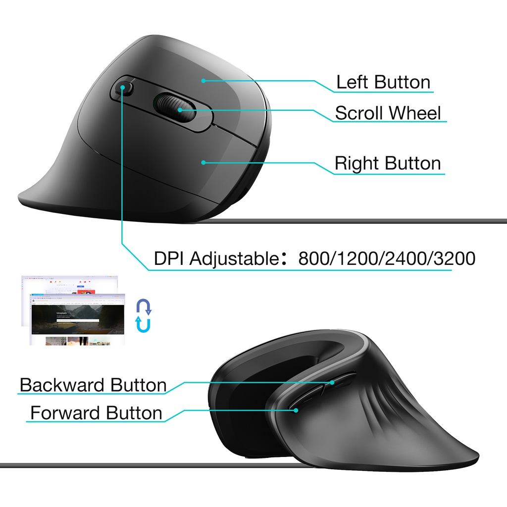 JSY-11 Wired Vertical Mouse Ergonomic Mouse DPI Adjustable 800-1200 ...