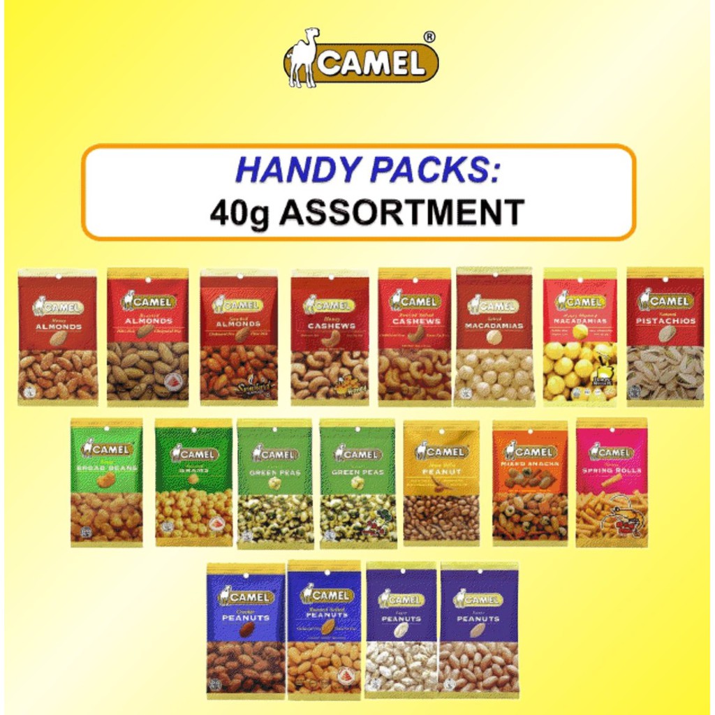 CAMEL- HANDY NUTS 40G-CASHEW NUTS/PEANUTS/PISTACHIOS/ALMONDS/MACADAMIAS ...