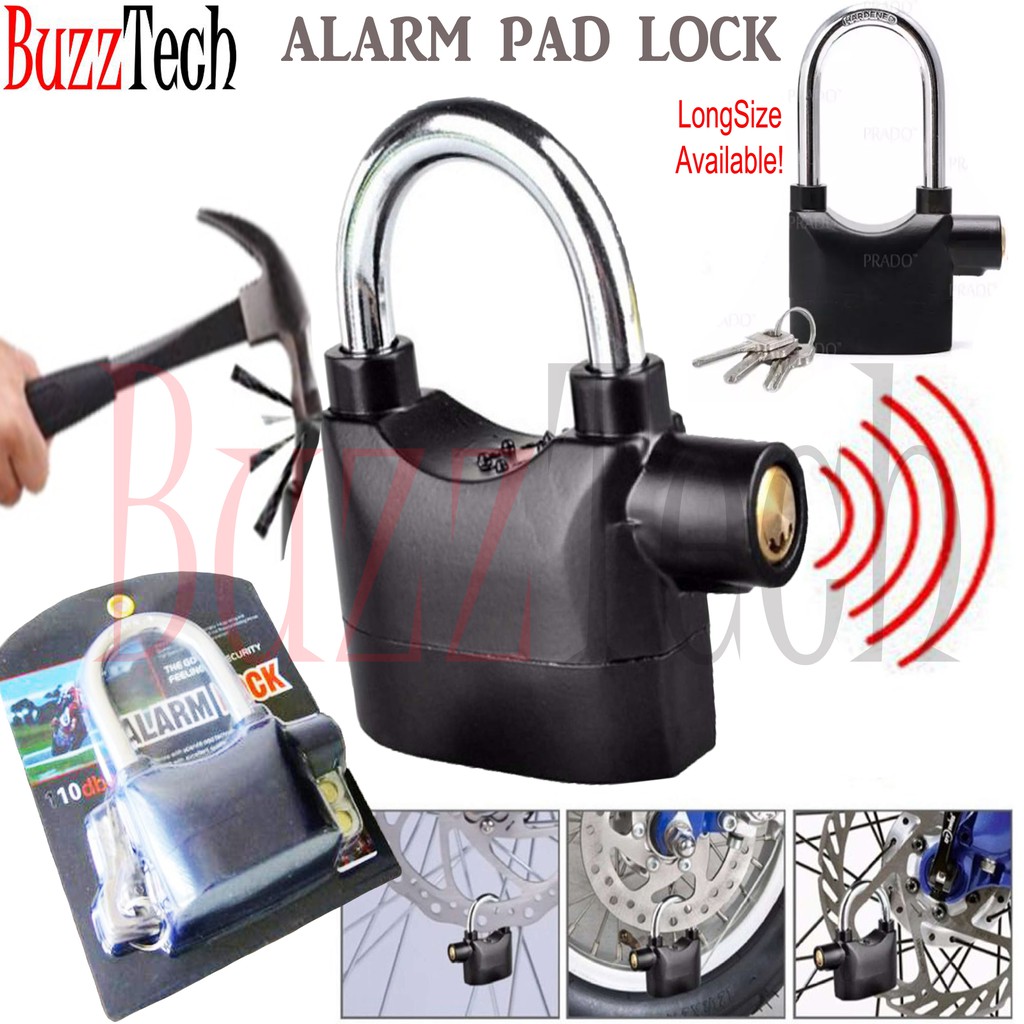 BuzzTech LOCK SIREN ALARM PADLOCK For Door/Motor/Bike LOCK Anti-Theft ...