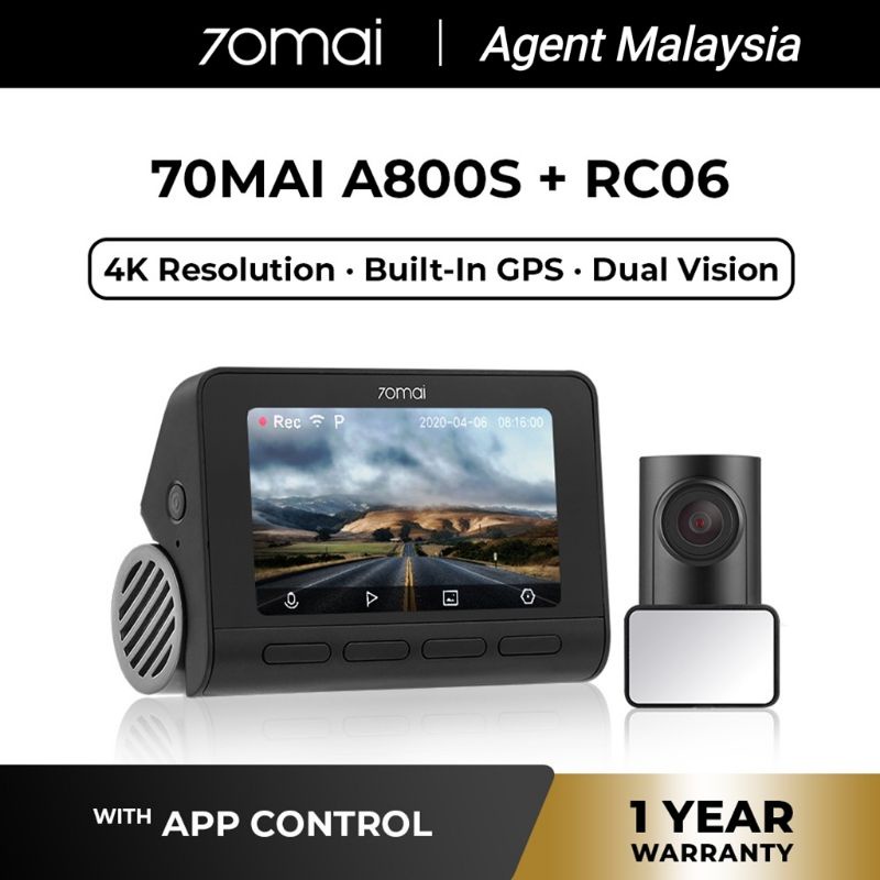 70mai A800s 4K Dash Cam Built-in GPS Dual Vision Rear Cam Global ...