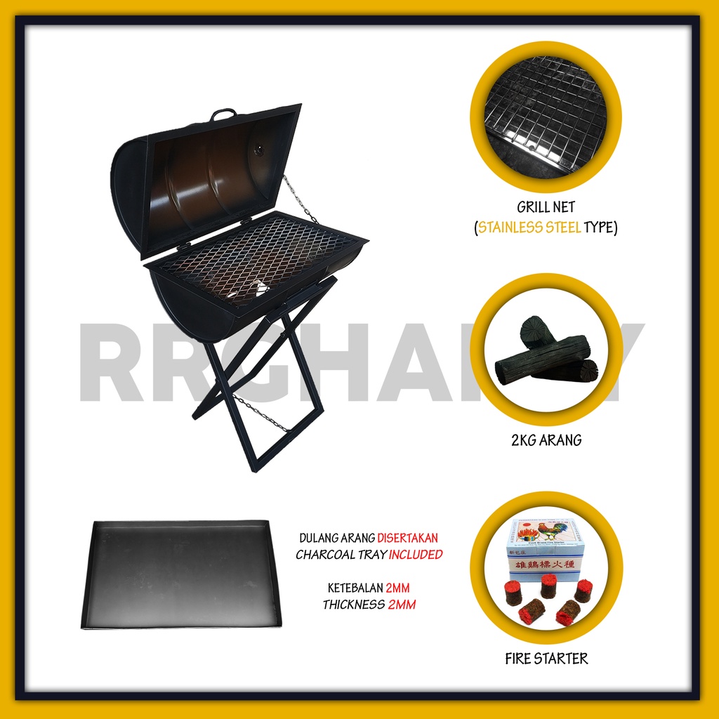 BBQ Grill Outdoor Drum Set Tong Drum 50L BBQ Set Complete With Stainless Steel Grill Net Medium ...