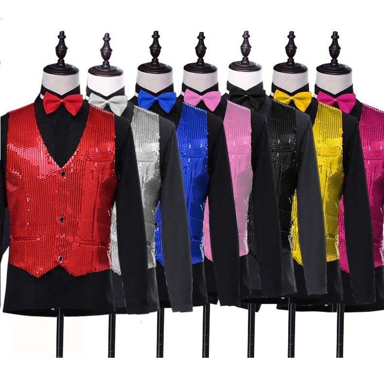 Bling Sequin Men's Formal Business Casual Vest Slim Fit Coat Wedding ...