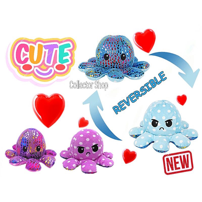 Cute Shiney Reversible Octopus Bipolar Flip Octopus Plush toy Stuffed ...