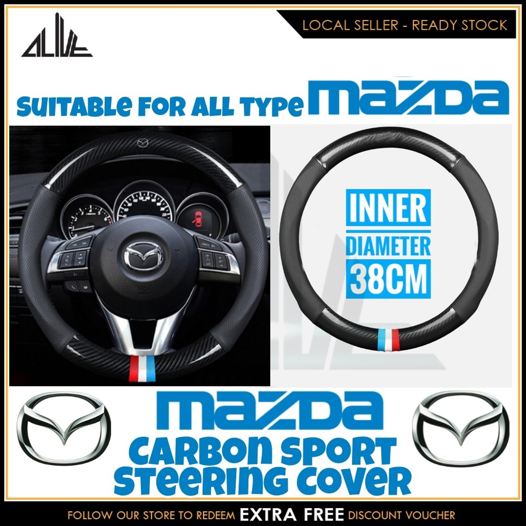 Mazda Carbon Fiber Leather Car Steering Cover 100% Fit Original Inner ...