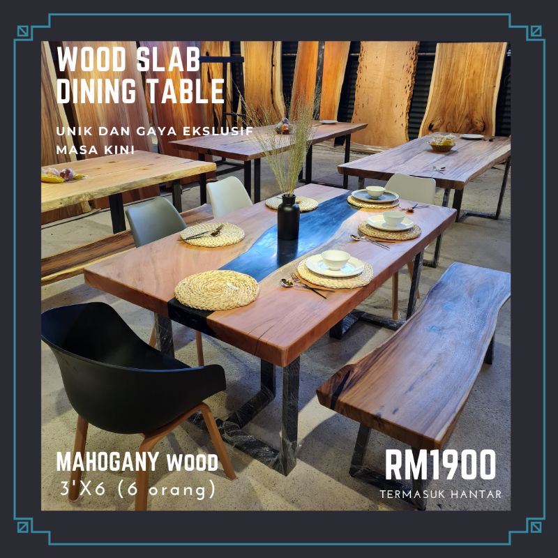 MEJA MAKAN KAYU BALAK DINING TABLE WOOD SLAB | Shopee Malaysia