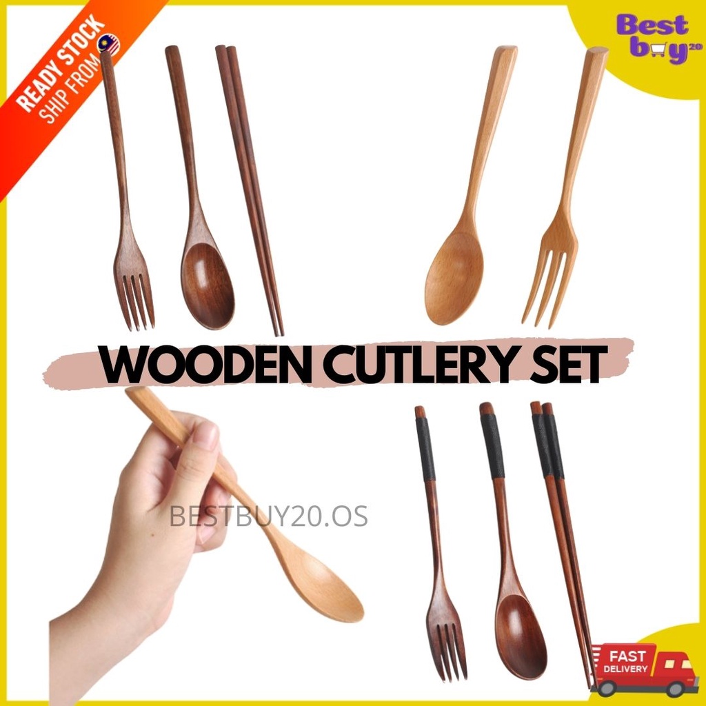 Wooden Spoon Fork Chopstick Set Mukbang Spoon Set Wooden Cutlery Wooden ...