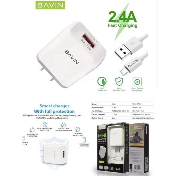 Originl Bavin 2.4A Fast Charger Mini Perfect Android Micro Type-C iOS ...