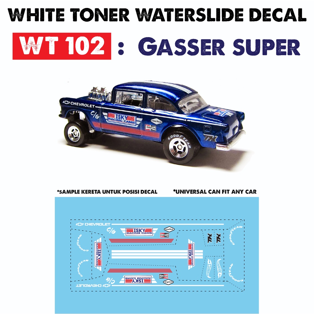 GASSER SUPER Decals Hotwheels Tomica 1:64 diecast custom white toner ...