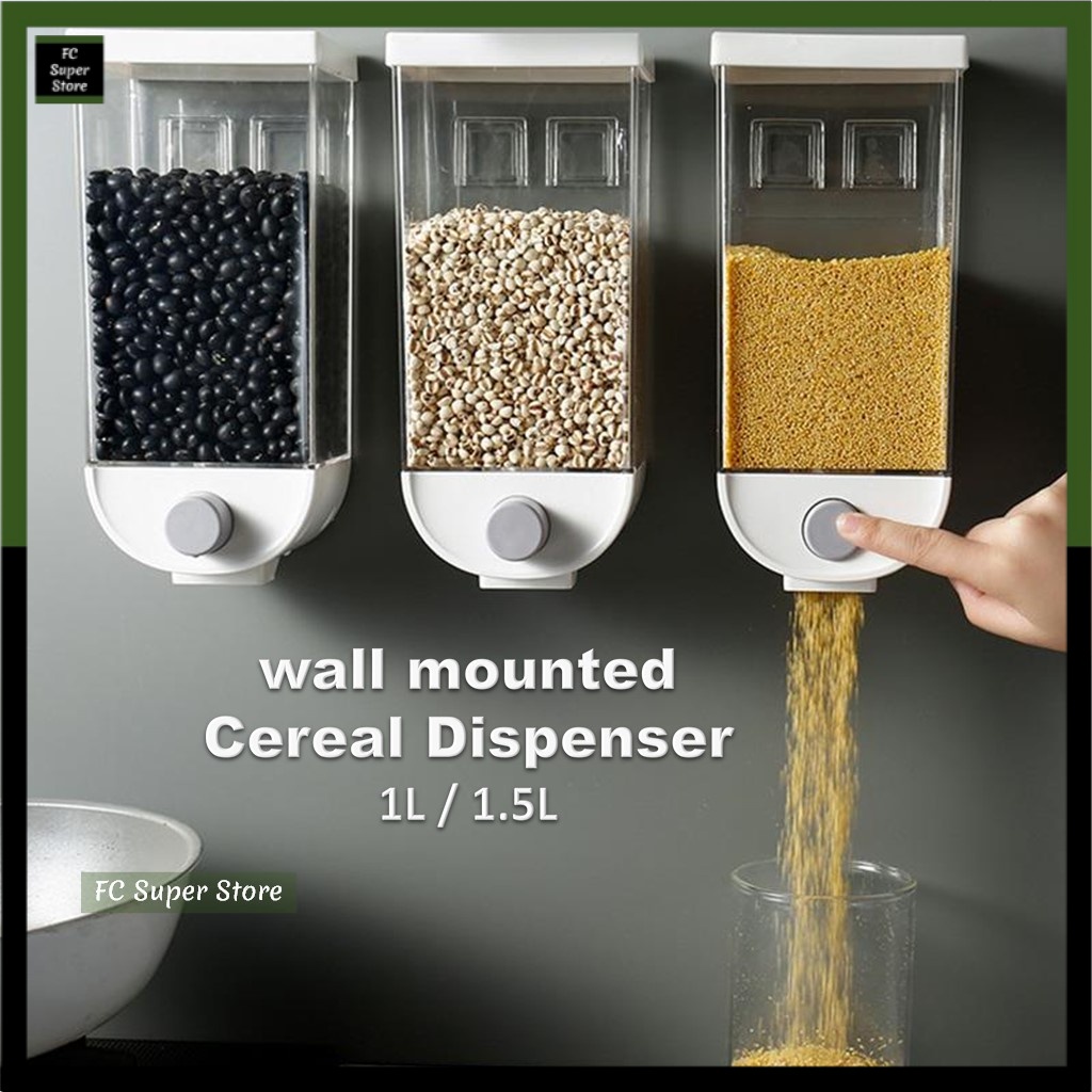 FCSS Dispenser Food Storage Box Wall Mounted Cereal Container 1L/1.5L ...