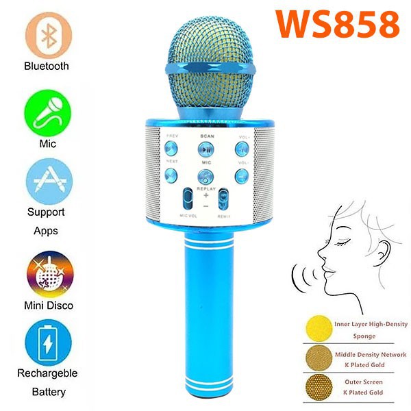 WS858 Bluetooth Microphone Handheld Wireless Bluetooth Microphone Karaoke Portable Mic FM ...