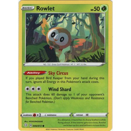 Rowlet / 6/72 / Common / Shining Fates Pokemon Trading Card Game PTCG ...