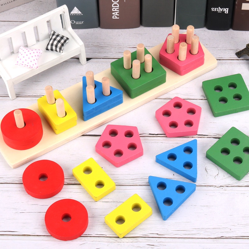 TOS Geometric Sorting Board Shape Color Wooden Toy Sorter Educational Learning Fun Game for Kids ...