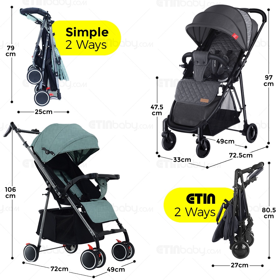 2 Way Baby Stroller Foldable Lightweight Newborn Travel Trolley Bayi ...
